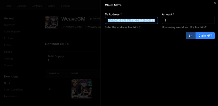 Mint an NFT on WeaveVM with thirdweb | WeaveVM blog